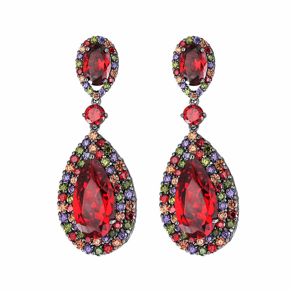 Серьги с подвесками, фианит