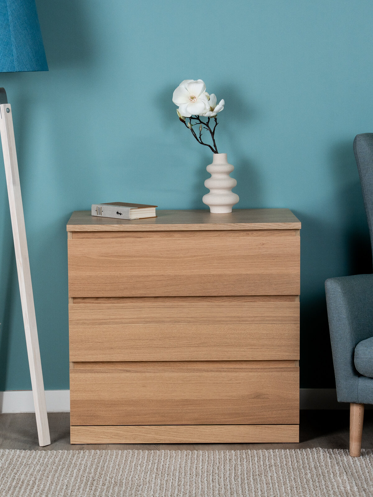 Комод для одежды с ящиками, 80х40х77 см, шпон натурального дерева, дуб беленый, Гуд Лакк, Варма прайм