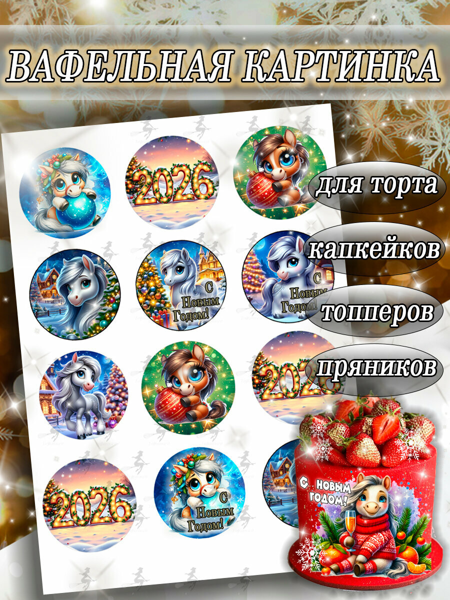 Вафельная картинка съедобная Новый Год и Рождество декор для торта, бенто и капкейков, пряников