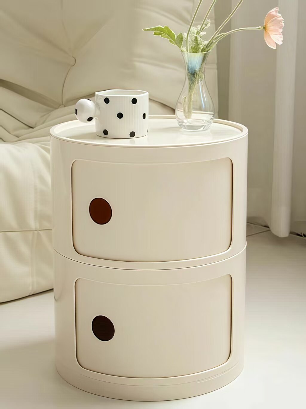 Тумба, Круглая Пластиковая Тумбочка, Белый, Скандинавский Стиль