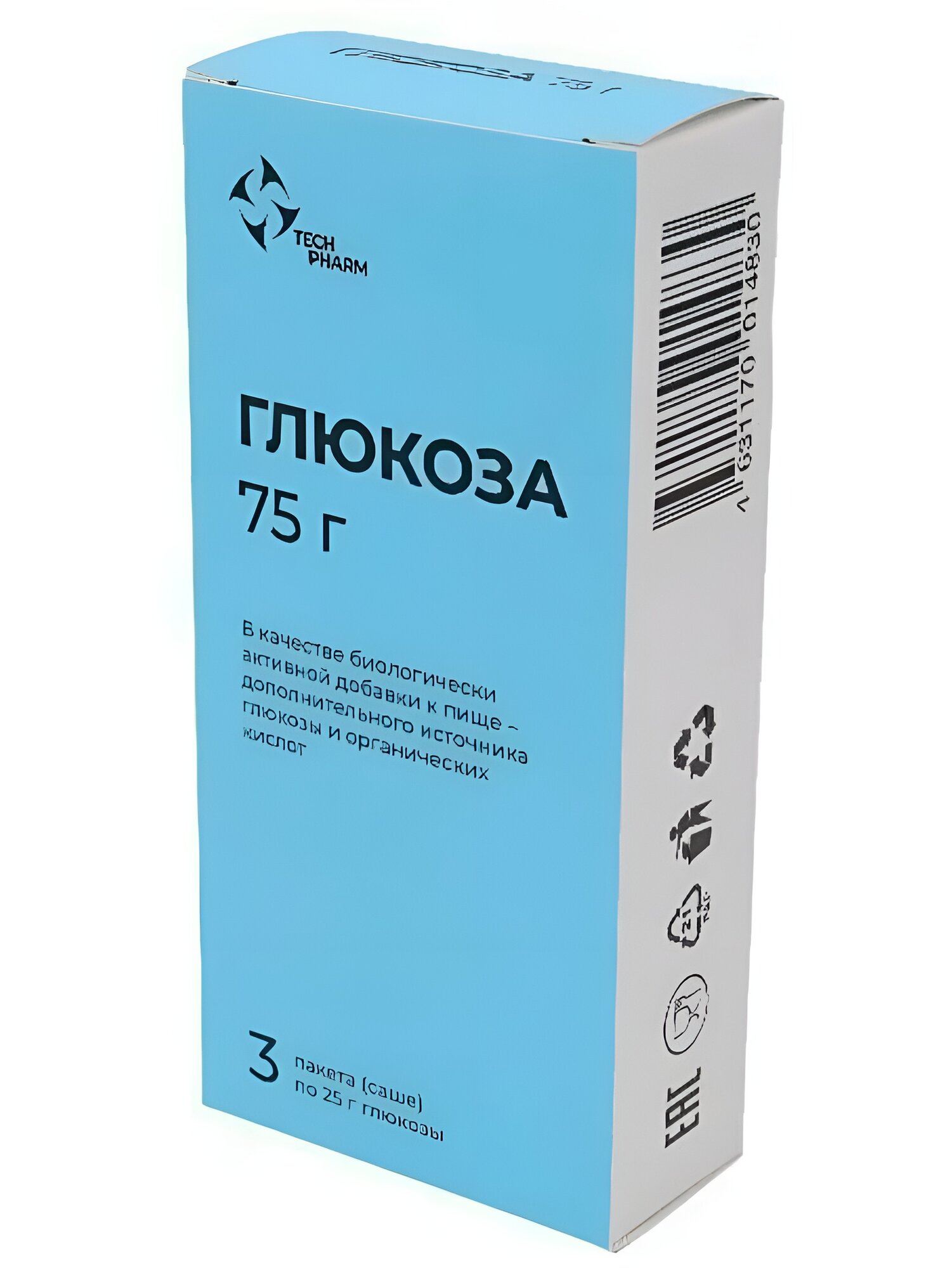 Глюкоза, порошок, дополнительный источник глюкозы, 3 саше по 25 грамм