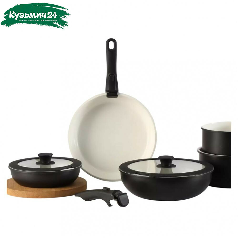 Набор посуды Daniks GS-11078-9PC-black, алюминий, антипригарное покрытие, 9 предметов, индукция