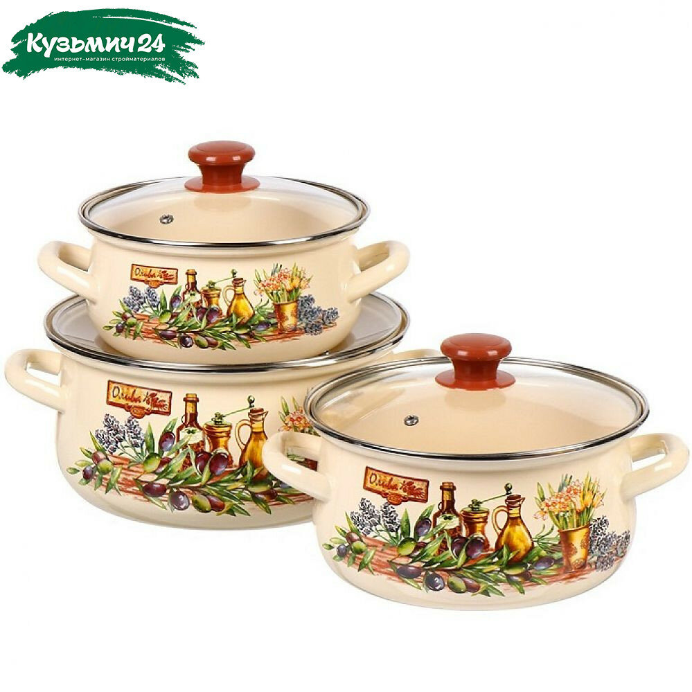 Набор кастрюль эмалированная сталь КМЗ Италика-1-Экстра с крышкой, 2 л, 3 л, 4 л