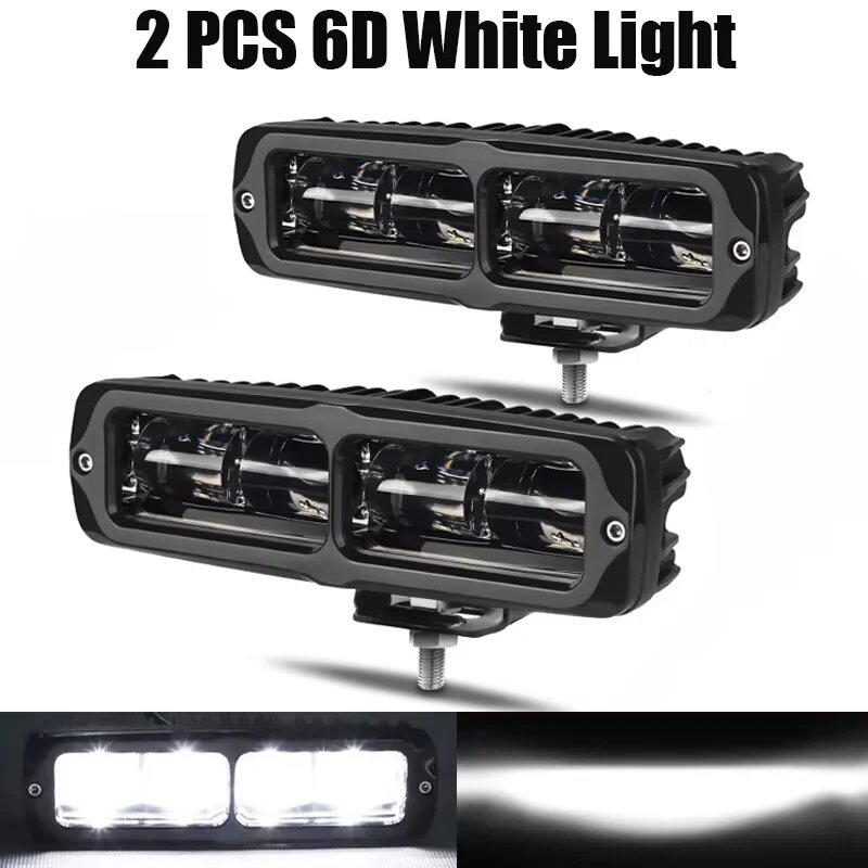 Мотоциклетные светодиодные прожекторы, вспомогательные фары, рабочие фары, противотуманные фары для скутеров, квадроциклов, внедорожников, UTV 4X4, модифицированный свет автомобиля 12 В 24 В Белый, 2pcs 6D White Light