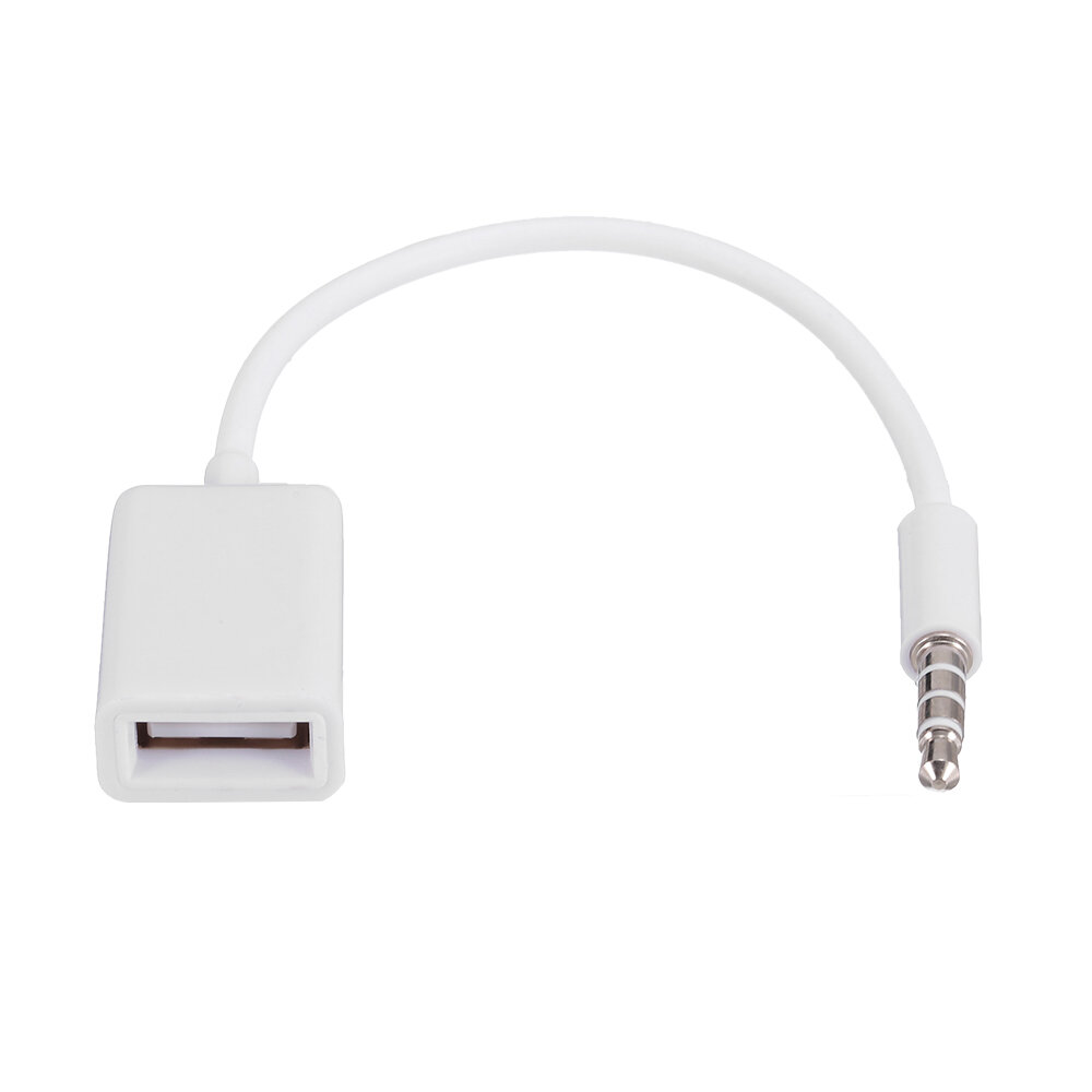 Адаптер кабель USB AUX аудио 3.5мм мужской разъем на 2.0 женский автомобильный конвертер провод OTG функция декодирования материал PVC+оксиген медь длина кабеля 15см цвет белый упаковка 14.5*10*1см вес 7г набор 1шт 3.5мм мужской на USB2.0 женский адаптер