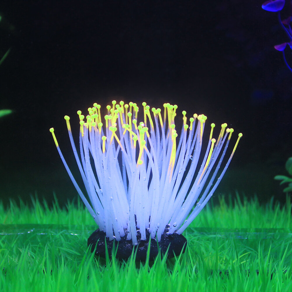 Искусственный силиконовый актиния с эффектом свечения для украшения аквариума, цвет: Желтый/Синий/Зеленый/Фиолетовый, материал: Силикон, размер: 7*9.5см, вес: 55г, количество: 1 шт.