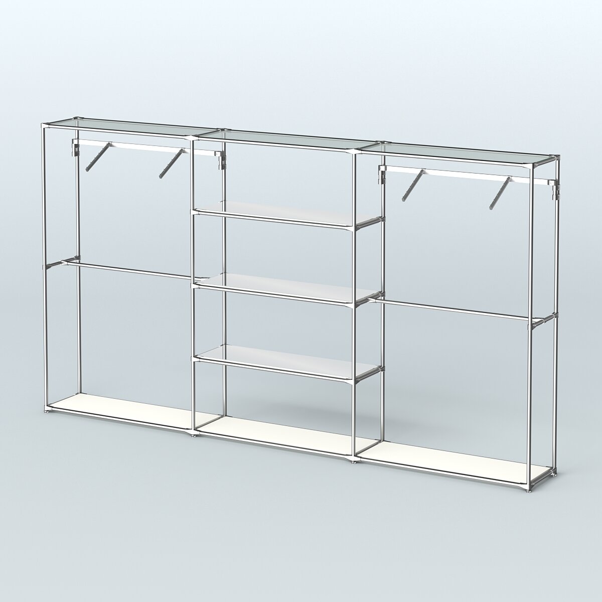 Торговая система хром без ДСП 3600 мм с зеркальными полками и поручнями №10, Белый