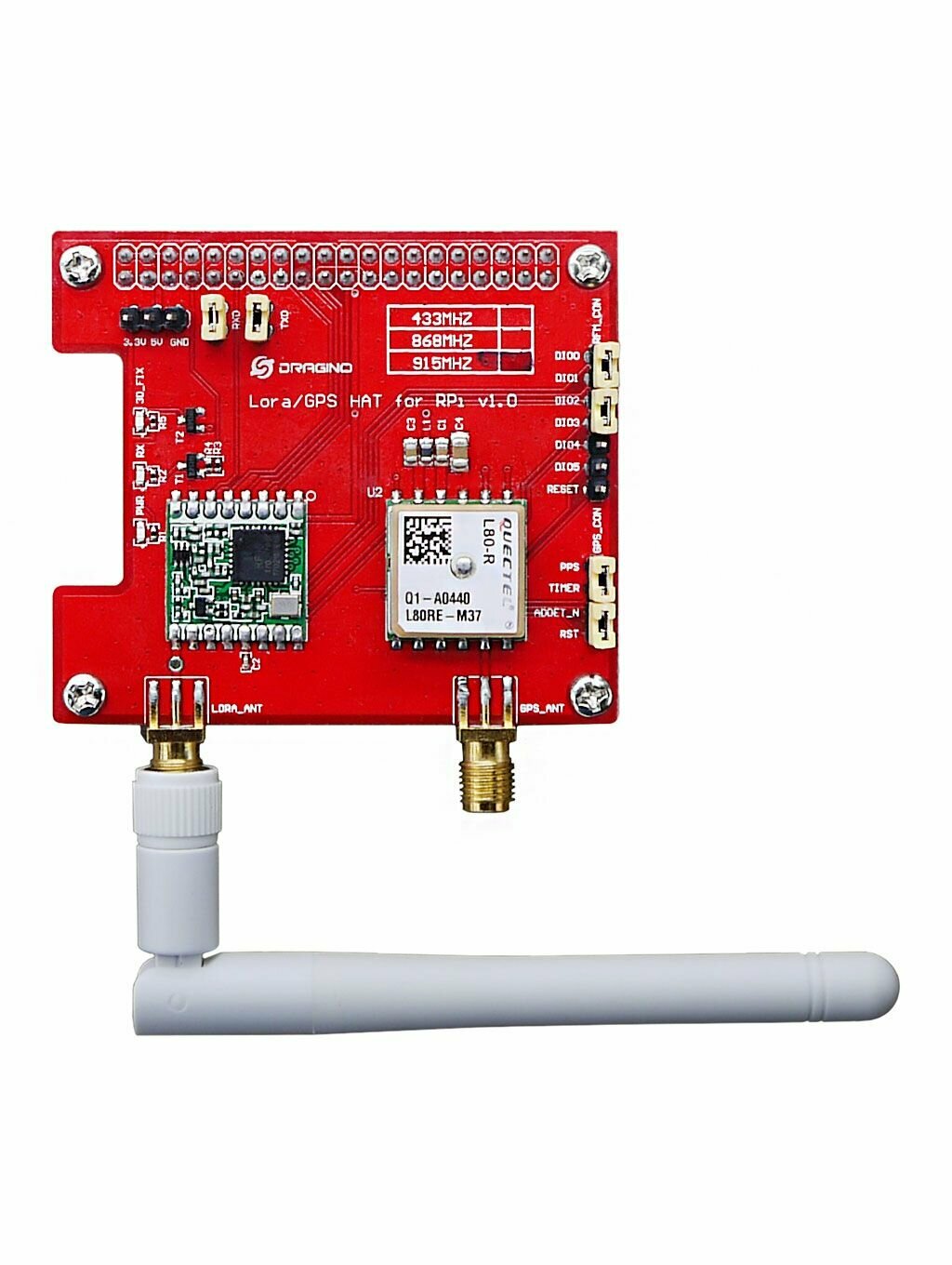 Плата расширения Dragino V 1.0, LoRa/GPS, для Raspberry Pi, красная