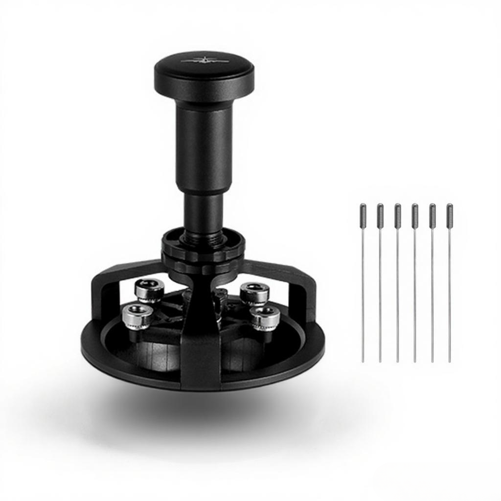 Инструмент WDT регулируемый 58мм с 14 иглами 0.25мм, регулируемой глубиной, магнитным позиционированием, основанием для хранения, 6 запасными иглами, черный базис, материалы: нержавеющая сталь, алюминиевый сплав, силикон, ПП, размер 85*85*130мм, вес