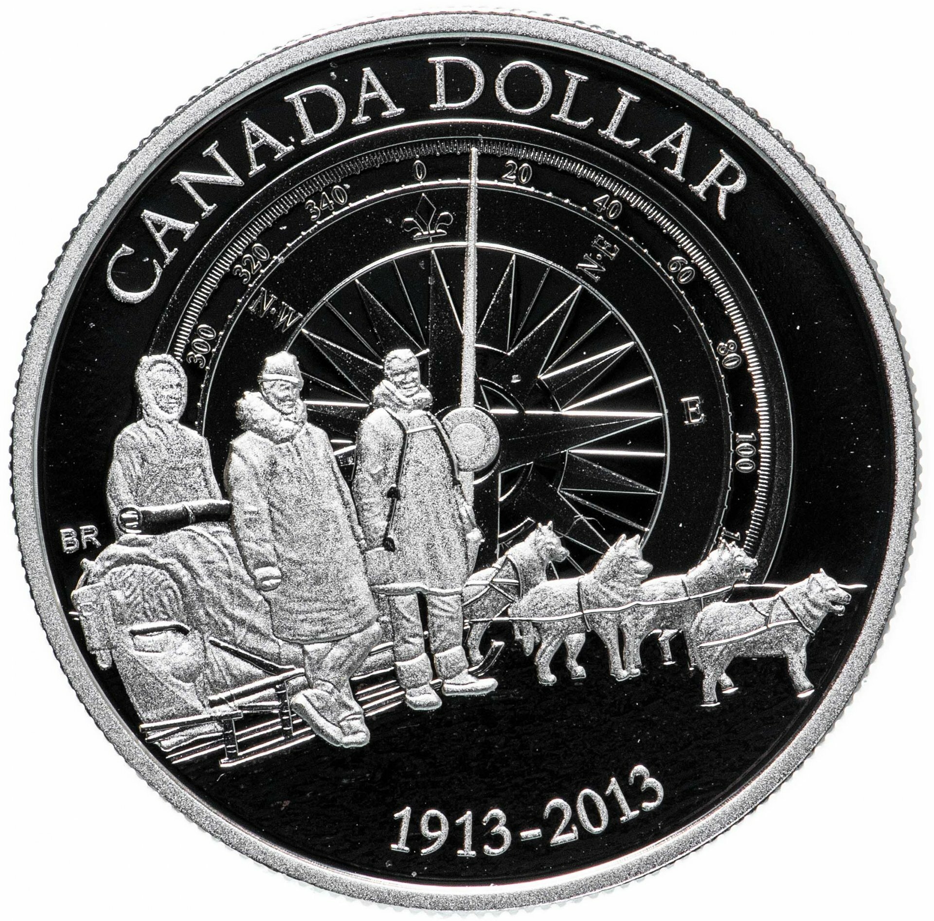 Канада 1 доллар 2013 "Полярная экспедиция proof" в футляре, с сертификатом, Серебро 999, в сохранности Proof