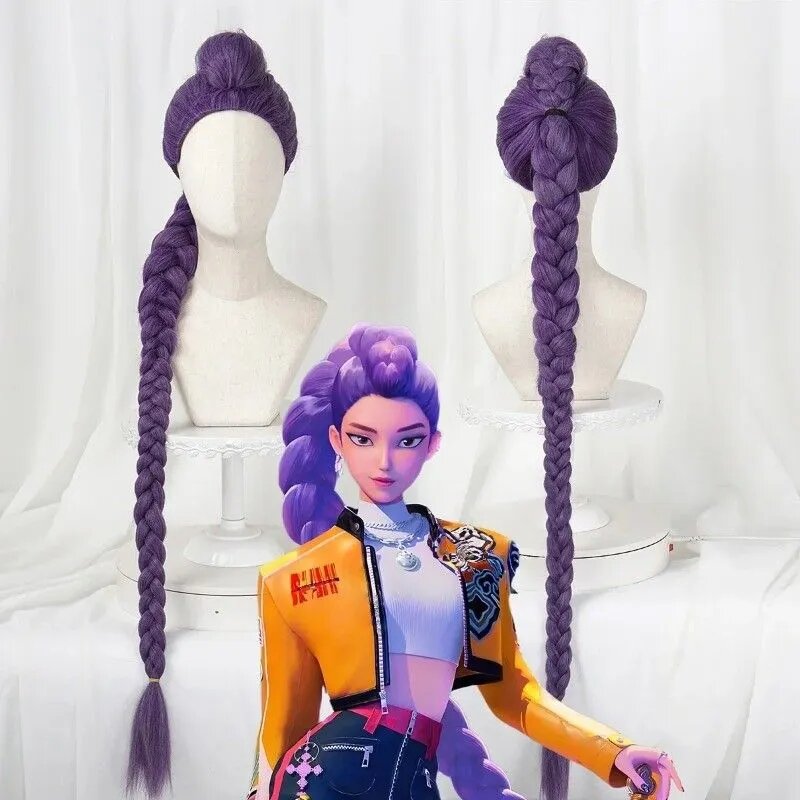 Парик аниме косплей Охотники на демонов кпоп фиолетовый длинный косы для косплея