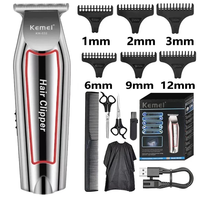 Профессиональный Электрический Триммер Для Волос Kemei KM-032 Для Мужчин - Набор Для Ухода За Бородой И Телом С Регулируемыми.