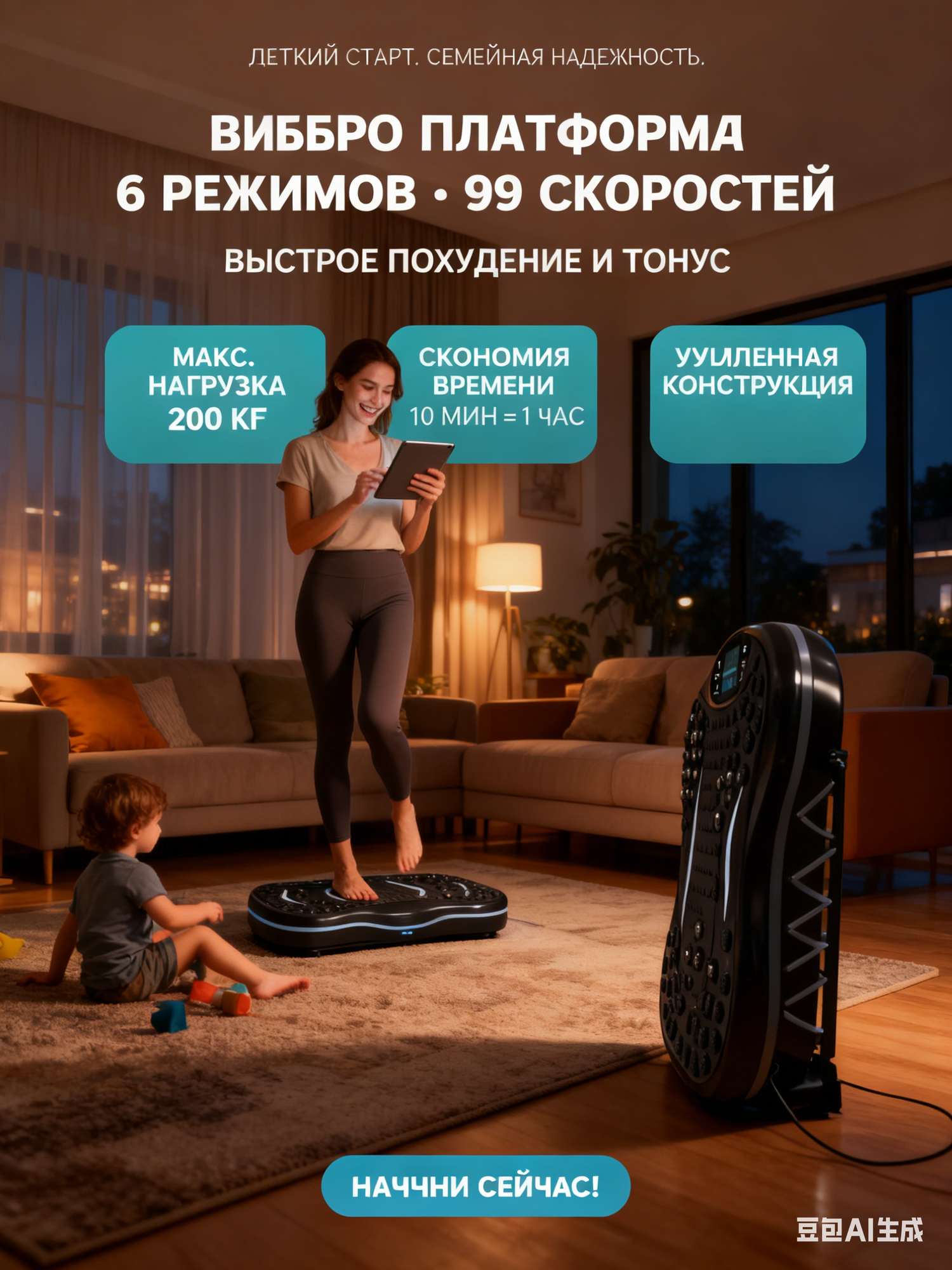 Виброплатформа, вибротренажер, кардио степпер, фитнес-платформа, спортивный тренажер для похудения с эспандерами