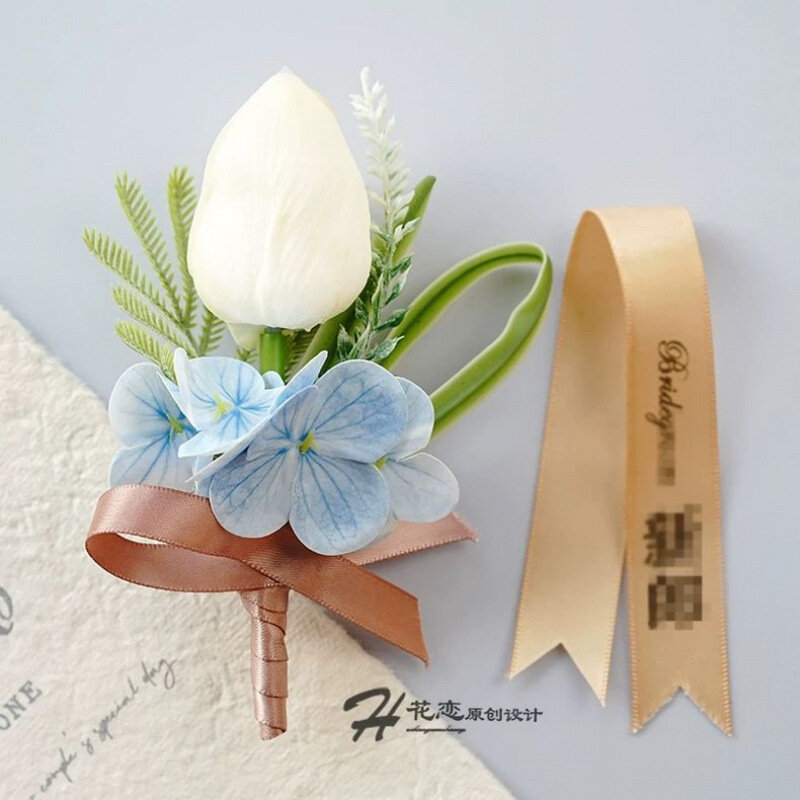 Бутоньерка для жениха и невесты, полный набор для родителей, имитация цветка на лацкане, цветок на запястье для шафера и подружки невесты