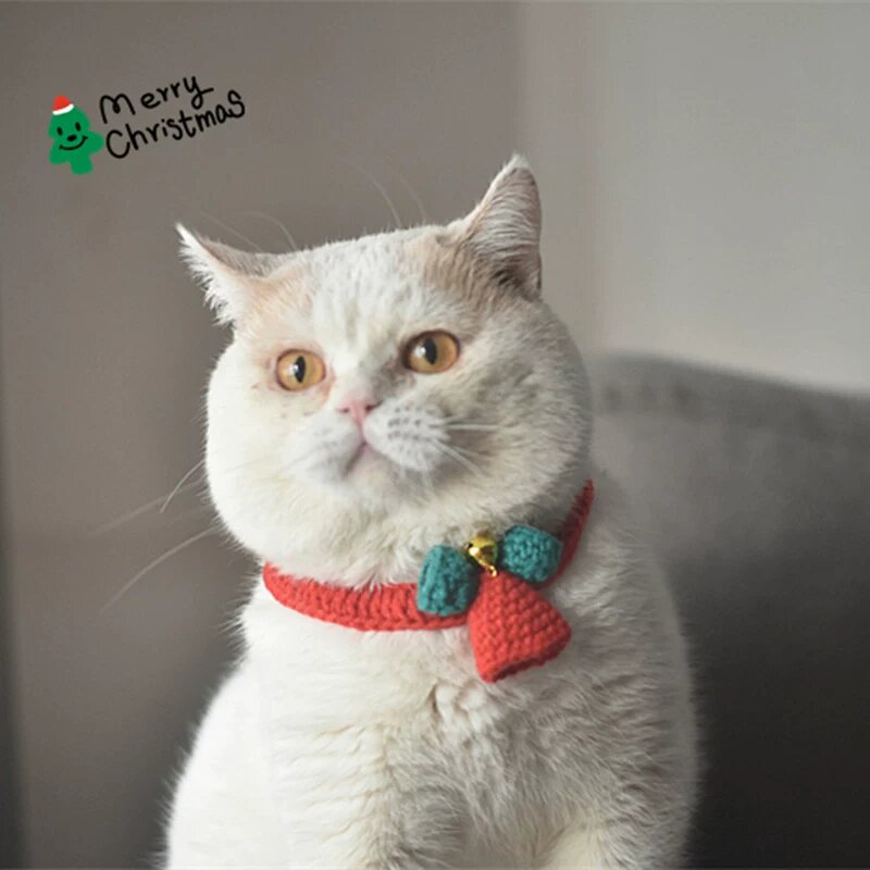Праздничный красный колокольчик вязаный ошейник для кошек, регулируемый для кошек 3-15 фунтов