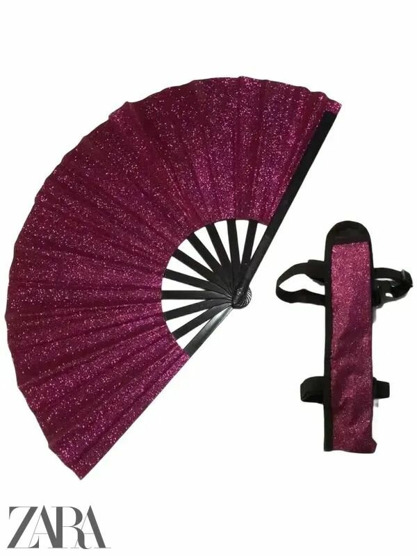 Китайский веер с блестками + чехол - бамбуковая основа, традиционный веер ушу"