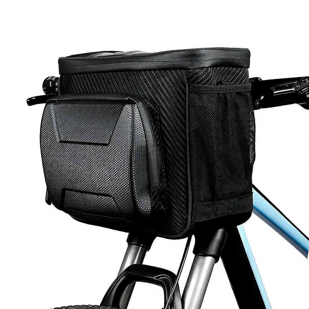 Теплоизолированная сумка для руля велосипеда водонепроницаемая с сенсорным экраном черного цвета объемом 11.9 л размером 27*24.5*18 см, включающая 1 велосипедную сумку, 1 ремень для плеча и 1 водонепроницаемую обложку