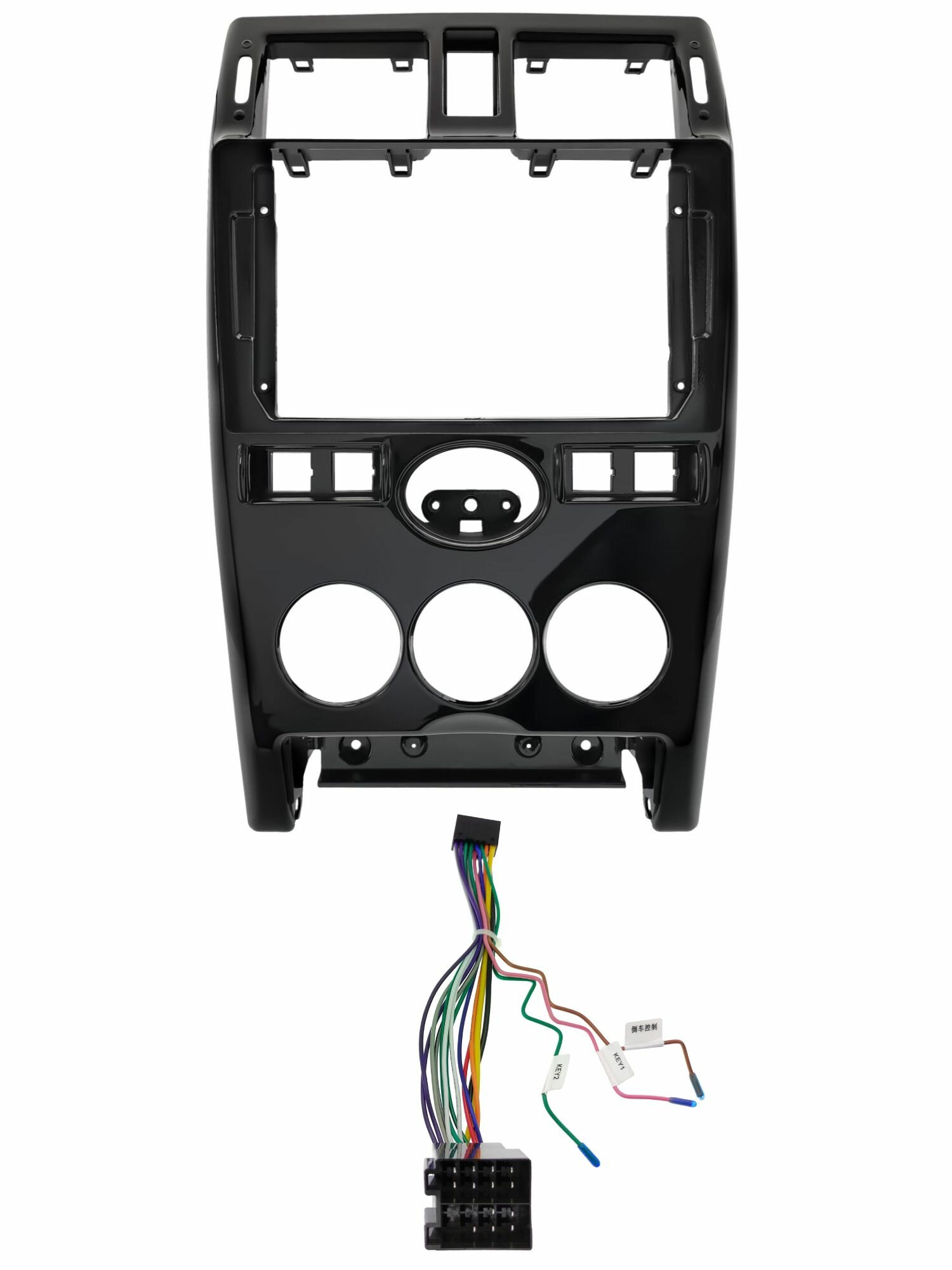 Рамка переходная Лада Приора (Lada Priora) 2007 - 2014 черный глянец + проводка для 9" магнитолы / Wide Media