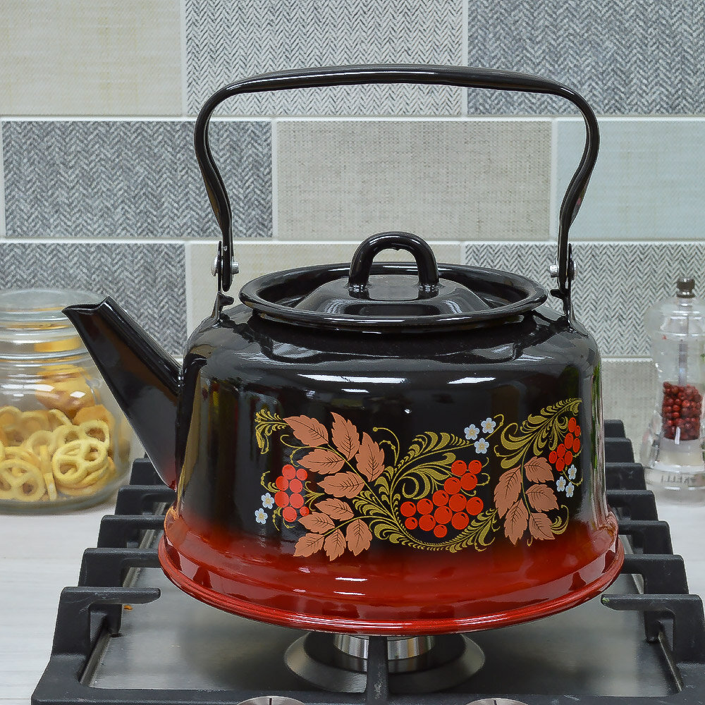 Чайник 3.5л с рисунком черно-красный закатное дно