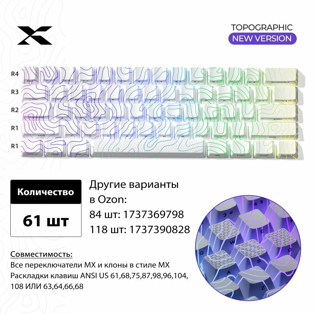 61 колпачки для клавиш, кейкапы для механической клавиатуры, OEM, контурная линия, белый, XVX keycaps imd-tech 2.0-.