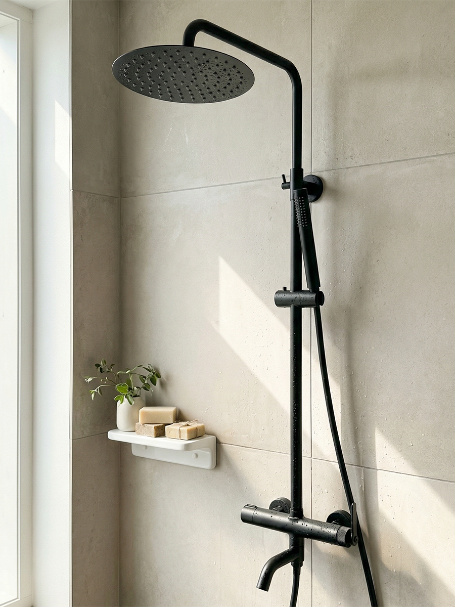 ESKO, Душевая система со смесителем для душа / душевой комплект черный / тропический душ / латунный смеситель