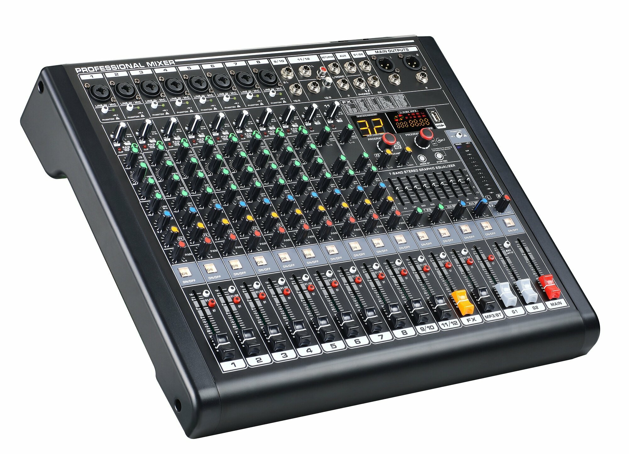 HK-12 Микшерный пульт, 12 каналов, серия PRO, Bluetooth и функция записи MP3 через USB, LAudio