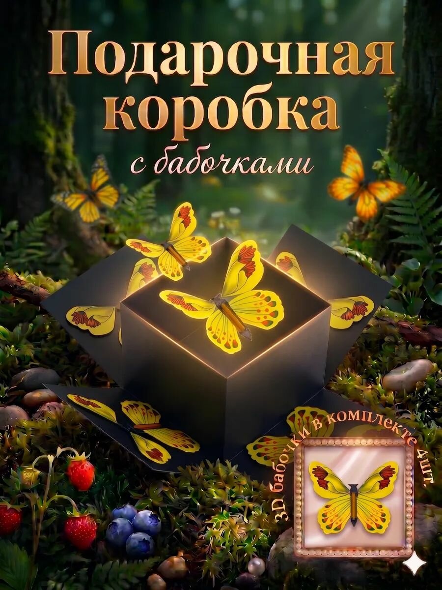 Коробка подарочная сюрприз с летающими бабочками