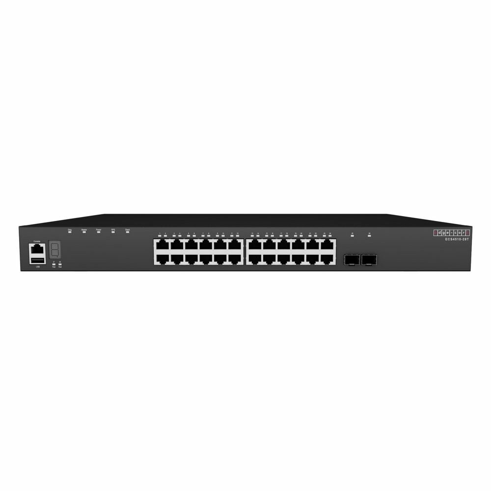 Коммутатор Edge-corE ECS4510-28T Edge-corE 24 x GE + 2 x 10G SFP+ ports + 1 x expansion slot (for dual 10G SFP L2+ Stackable Switch, w/ 1 x RJ45 console port, 1 x USB type A storage port, RPU connector, fan-less design, Stack up to 4 units {3} уц-2-1 — фото 1