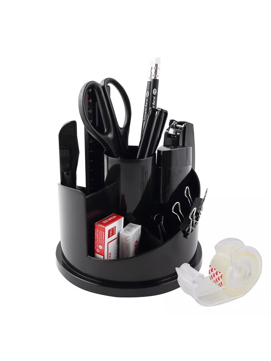 Канцелярский набор Deli E38251A, 17 предметов, пластик, черный