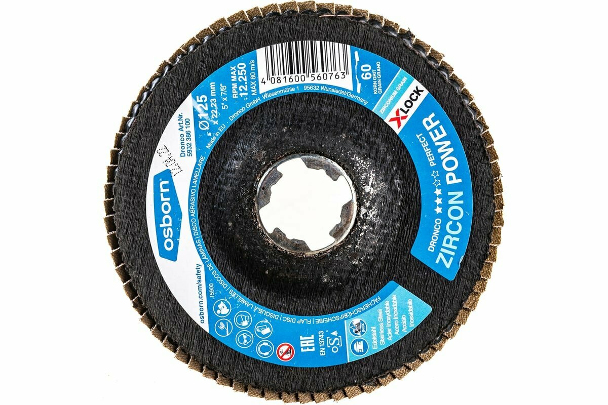 DRONCO Диск абразивный лепестковый Zircon Power X-Lock K60 125 мм 5932386100