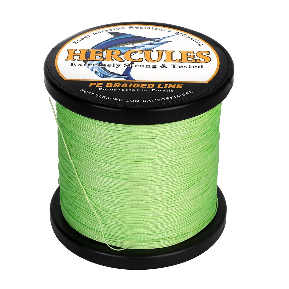Hercules 9 нитей PE плетеная леска 1500 м 10-100 фунтов 0.55mm-100LB, Зеленый, Fluorescent Green
