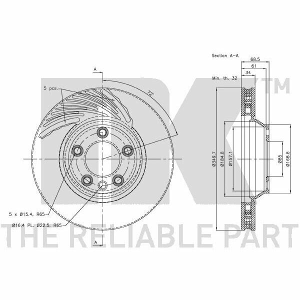 Диск тормозной для автомобиля Audi Volkswagen Seat Skoda Porsche, NK 3147105 (1 шт.)