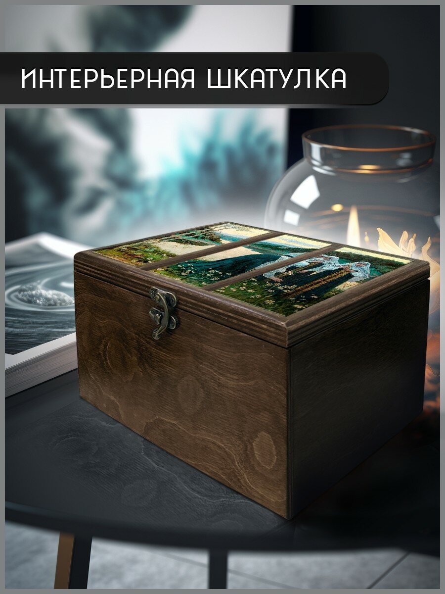 Шкатулка интерьерная "Тройная" для украшений универсальная 22x17x12 см Разное Великий постриг (Нестеров, картины, живопись шедевры, Художники, Сказки) - 849