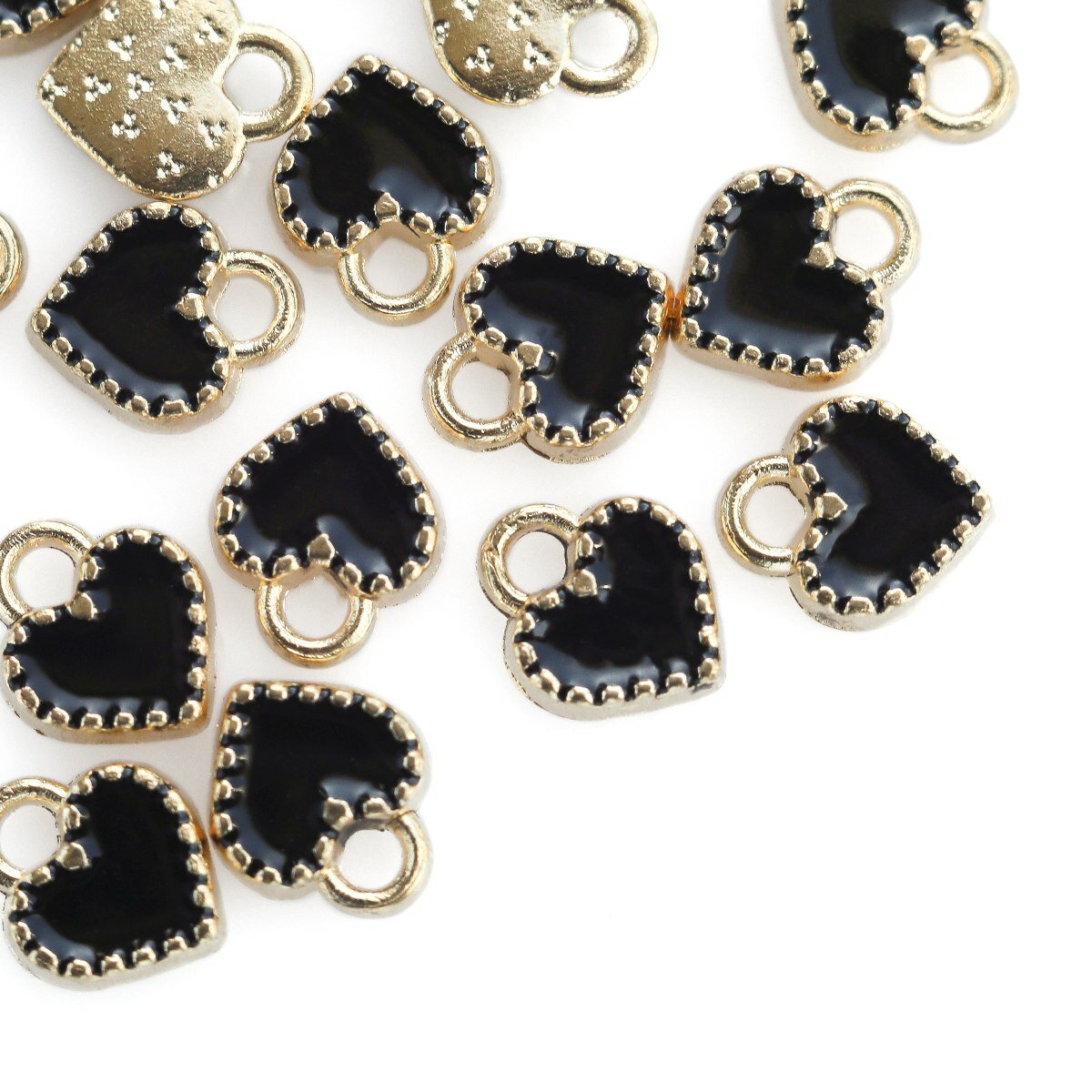 Кулон Подвеска металлическая сердечко 20 шт. для рукоделия / браслета / сережек, эмаль, цвет черный, 8.5x7.5x2 мм