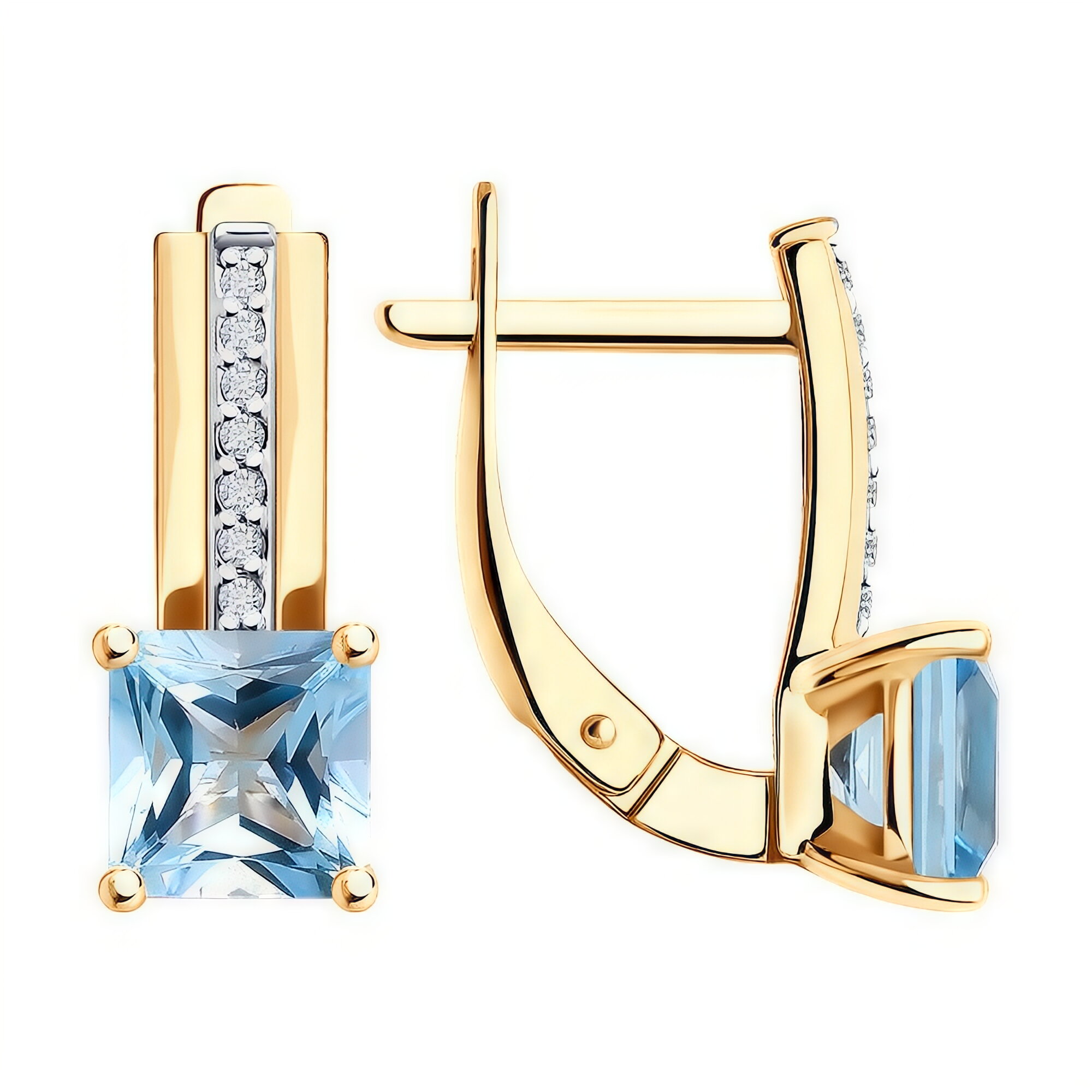 Серьги, красное золото, 585 проба, фианит, топаз