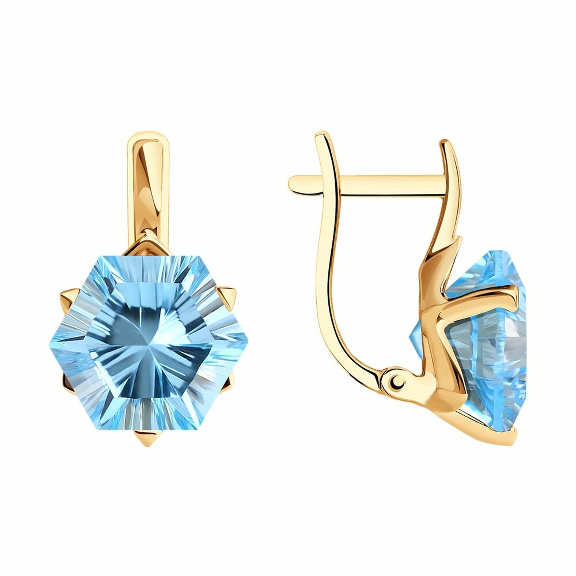 Серьги, красное золото, 585 проба, топаз