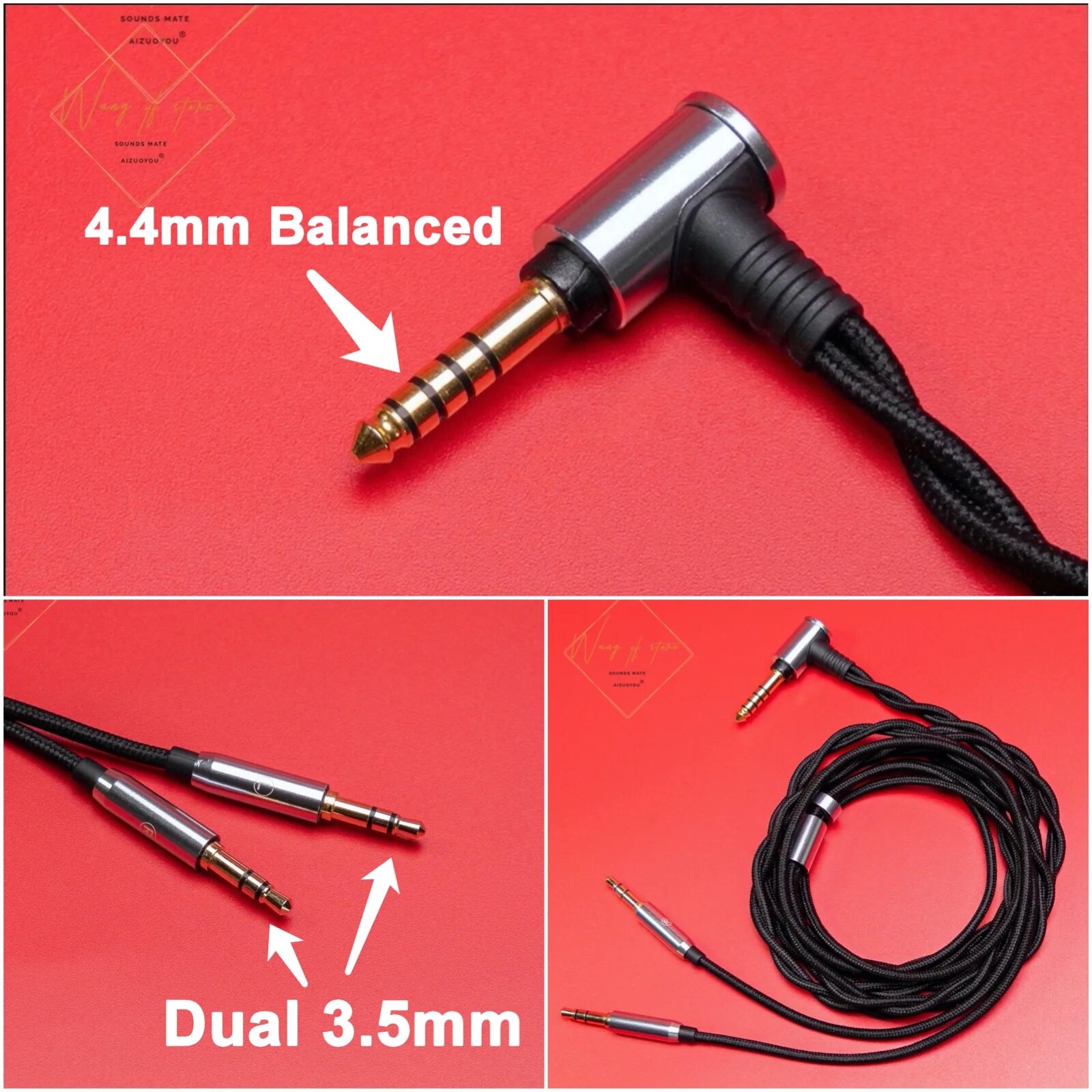 Сбалансированный аудиокабель AIZUOYOU для наушников Hifiman 4.4mm to Dual 3.5mm