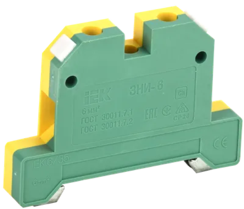 Клемма для проводов IEK / ИЭК ЗНИ-6PEN 6мм2 (JXB-земля), наборная винтовая, корпус огнестойкий полиамид, желто-зеленый, 57.5х9мм, 1шт. / зажим