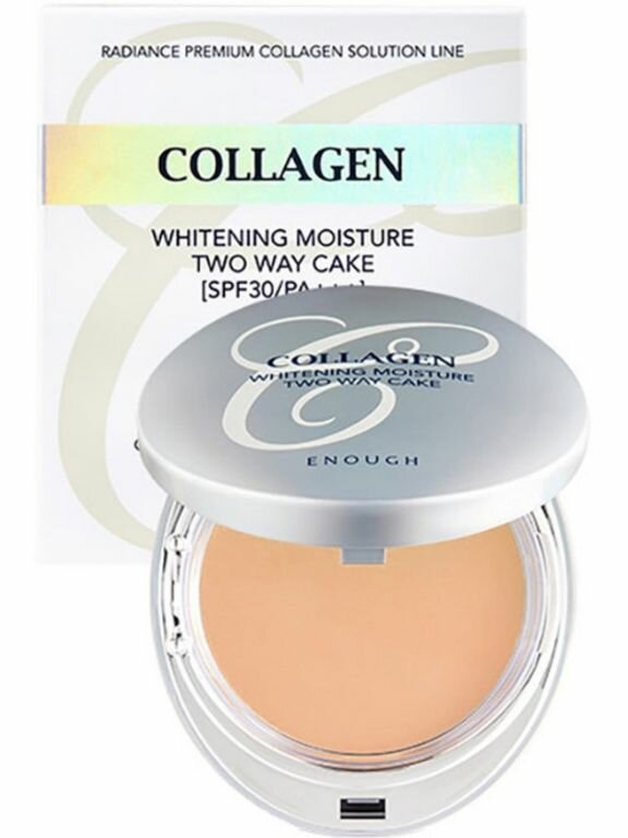 ENOUGH Антивозрастная пудра с запасным блоком Collagen Whitening moisture twoway cake, тон 13 светлый беж