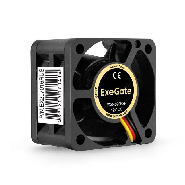 EX297016RUS Вентилятор 12В DC ExeGate EX04020B3P (40x40x20 мм, 2-Ball (двойной шарикоподшипник), 3pin, 6300RPM, 28dBA)