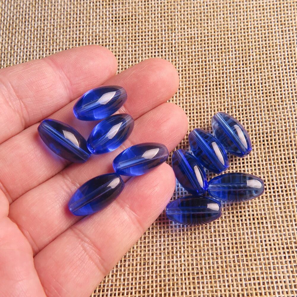 10 шт. овальных бусин из стекла Siancolary 19x10 мм Темно-синий, Blue