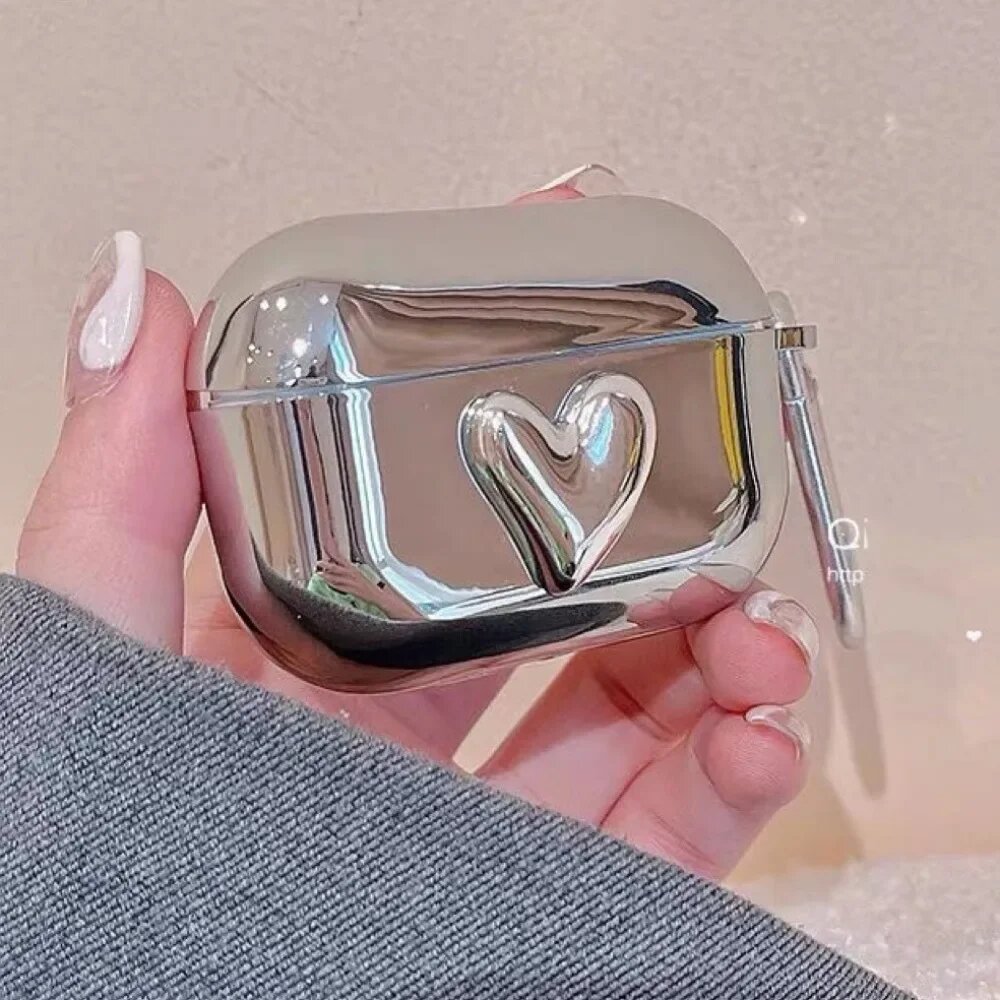 Чехол для AirPods серебристый с сердцем, для AirPods 1/2