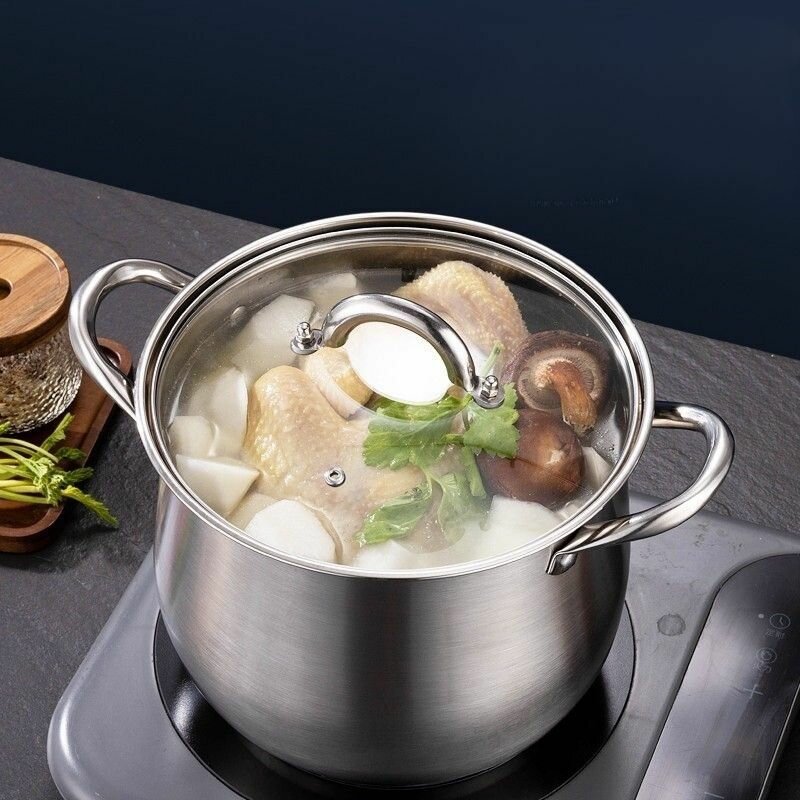 Кастрюля 304 из нержавеющей стали, глубокая, с крышкой и ручками, для супа и варки — фото 1