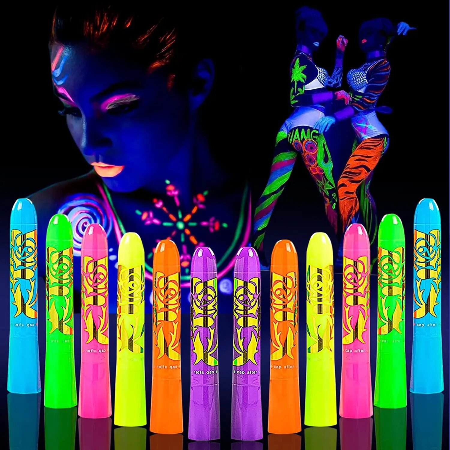 Флуоресцентные краски для тела 12 шт.