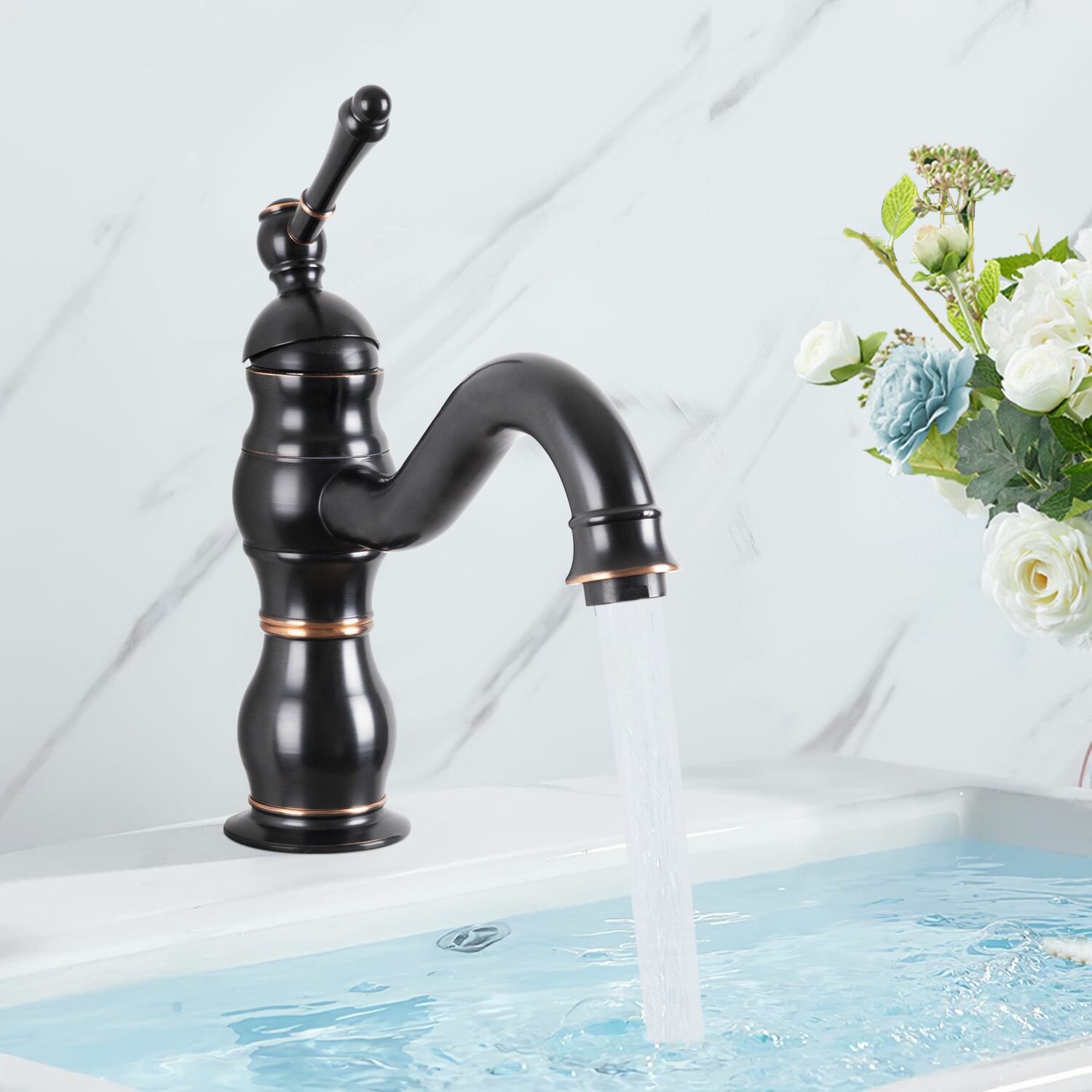 Смеситель для раковины , смеситель для ванной комнаты, однорычажное управление, Поворотный излив, Ретро-стиль