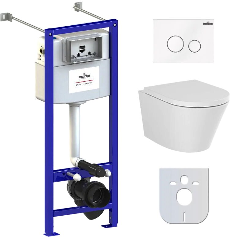 Комплект Lavinia Boho Унитаз подвесной Biore Compacto Rimless 3304101C / Крышка-сиденье Biore 33290420 с микролифтом / Инсталляция RelFix 38010020, Кнопка RelFix 3805004W белая, хром