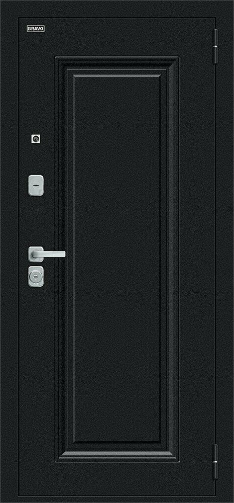 BRAVO Дверь входная 205*96 Bravo R Флэш МФ/BChrome, Букле черное/Bianco Melinga, Левое с зеркалом 205*96 Букле черное/Bianco Melinga