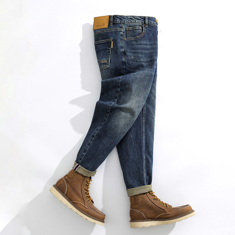 Охоты Брюки JYL Чистый цвет Больш. размер муж. нов. винтаж. джинсы муж. толст. свободн. эластич. больш. размер мал. нога деним штаны муж. Грей/4XL