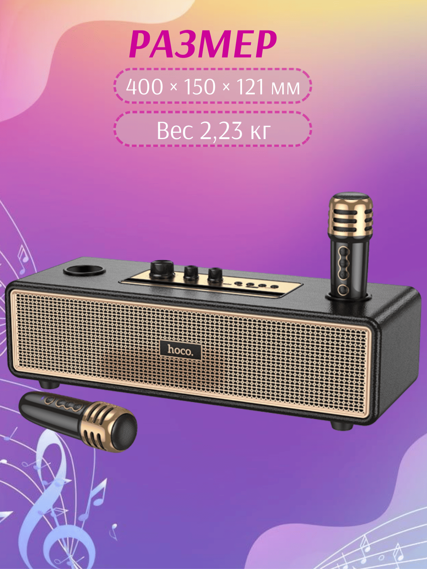 Акустика для караоке с двумя микрофонами BS63 20 Вт черный