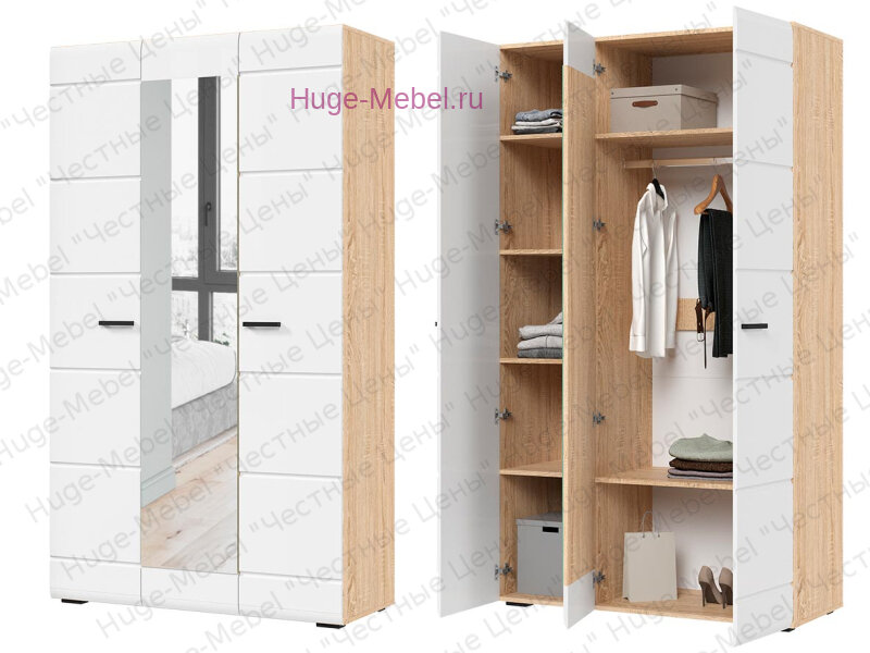 Шкаф 3-х створчатый "Либерти ШК 03" белый глянец/дуб сонома